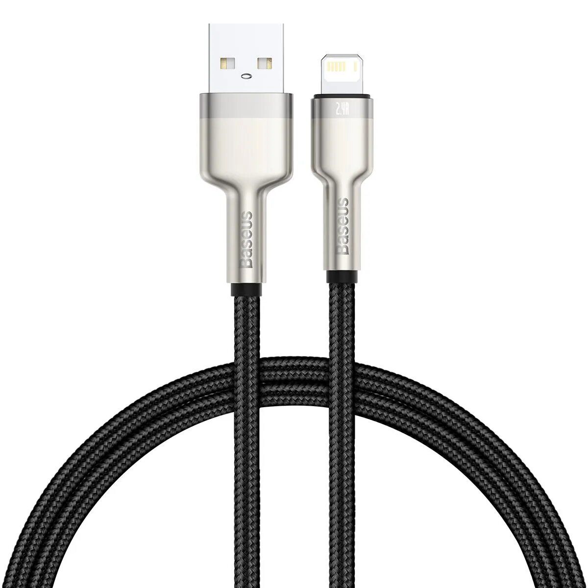 Кабель USB-A to Lightning, 2.4A BASEUS Cafule Series Metal Data, 2м, черный /