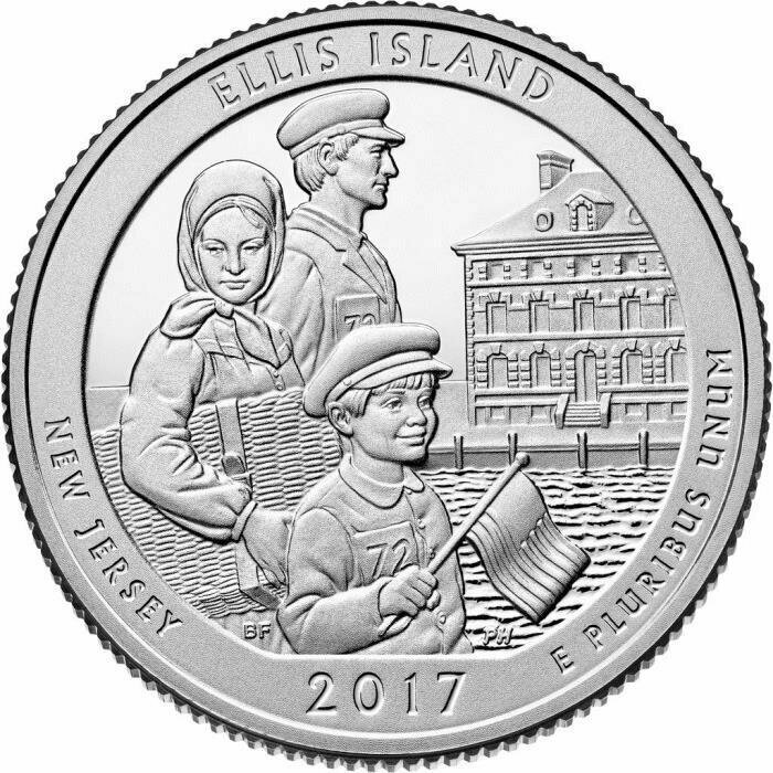(039s) Монета США 2017 год 25 центов "Остров Эллис" Медь-Никель UNC
