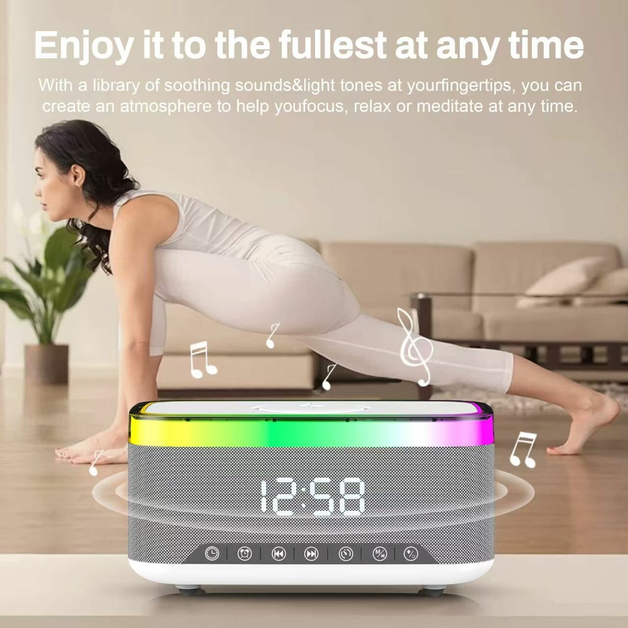 Умная Bluetooth колонка с ночником, беспроводной зарядкой и сенсорным светом