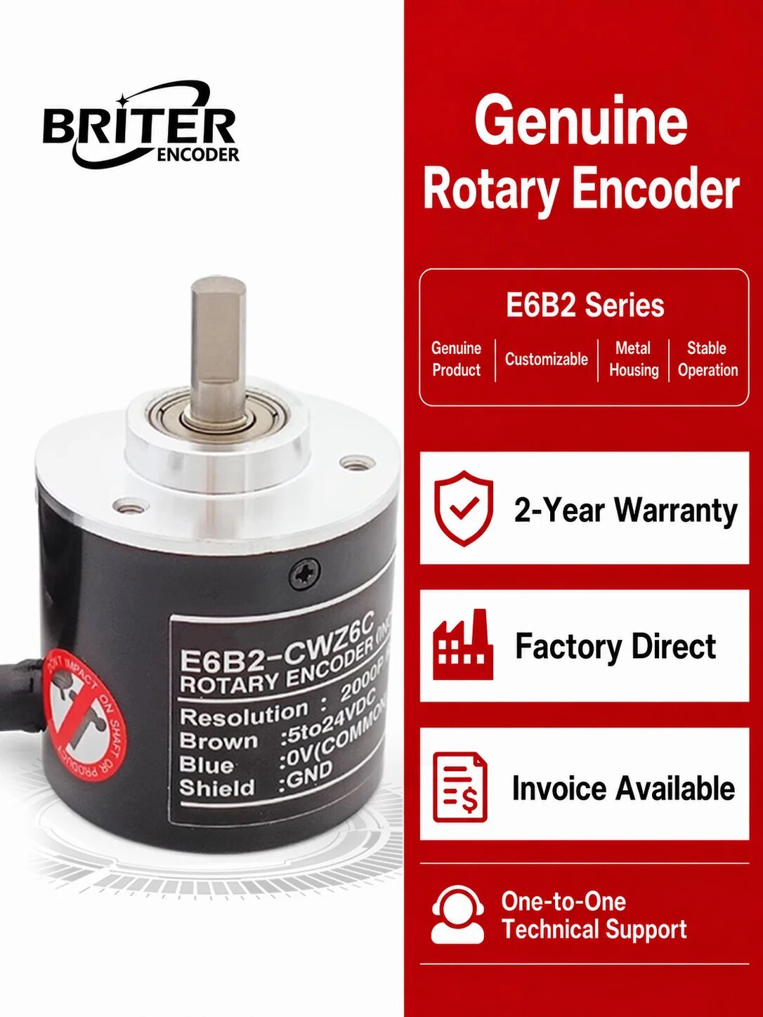 Энкодер бriter E6B2-CWZ6C(NPN) 6мм 1024PPR