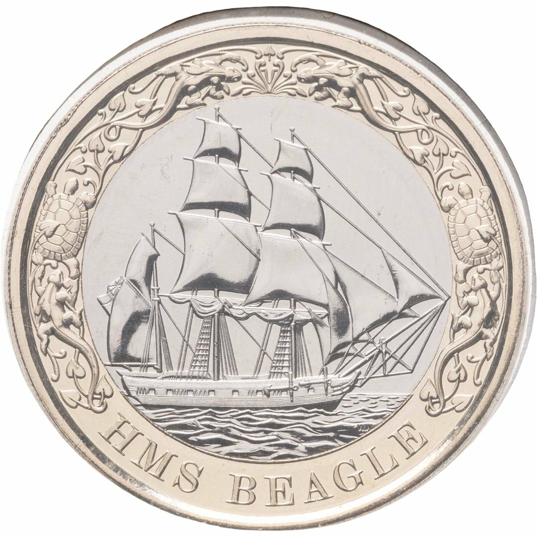 Великобритания 2 фунта 2026 "200 лет HMS Beagle" в буклете, Биметалл, в сохранности UNC