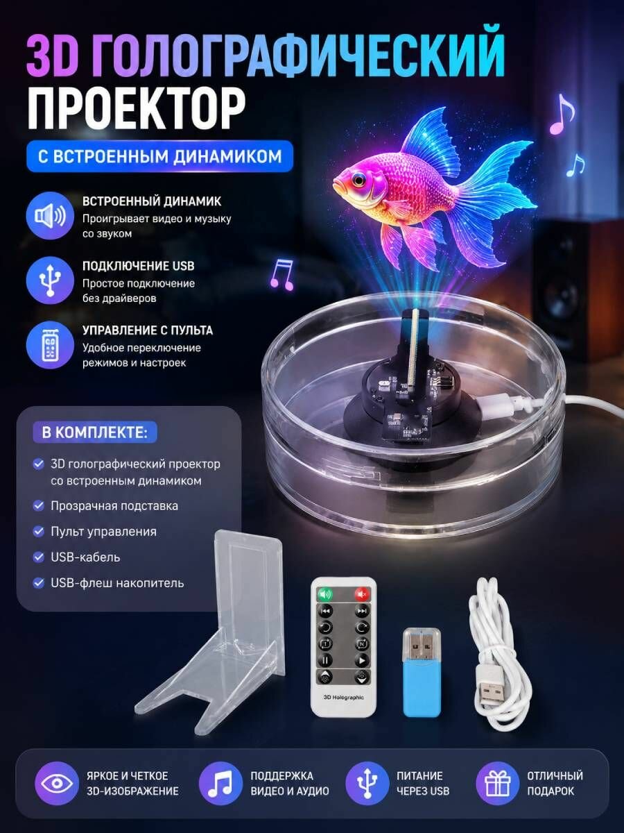 Вентилятор для 3D-голографической проекции, Wi-Fi / APP / дистанционного управления, встроенная TF-карта емкостью 4 ГБ, 1080*96P