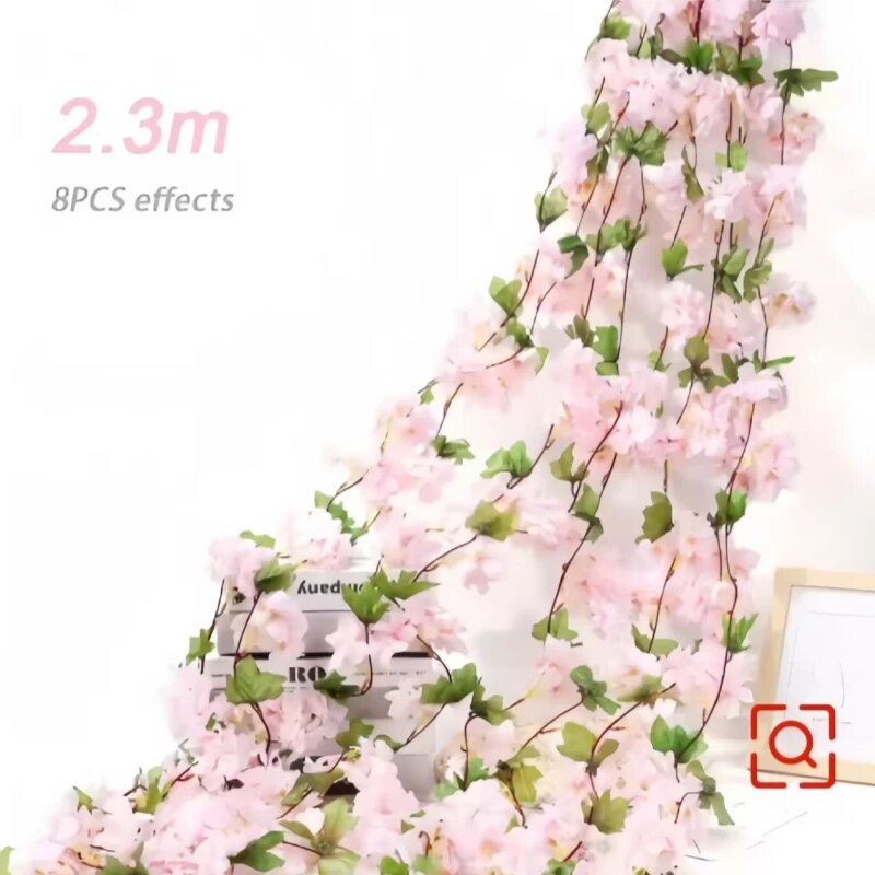 Искусственная гирлянда сакуры, 2.3м, розовый, 8 шт