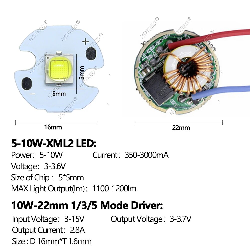LED чип XML2 10Вт 16mm, 1 Mode