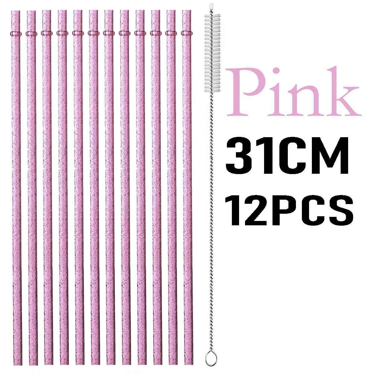 Многоразовые блестящие трубочки для стаканов Stanley 12 шт. Розовый, 31CM Pink 12PCS