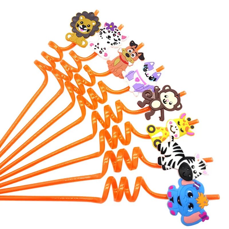 Оранжевые трубочки для напитков Jungle Animals, 8 шт.