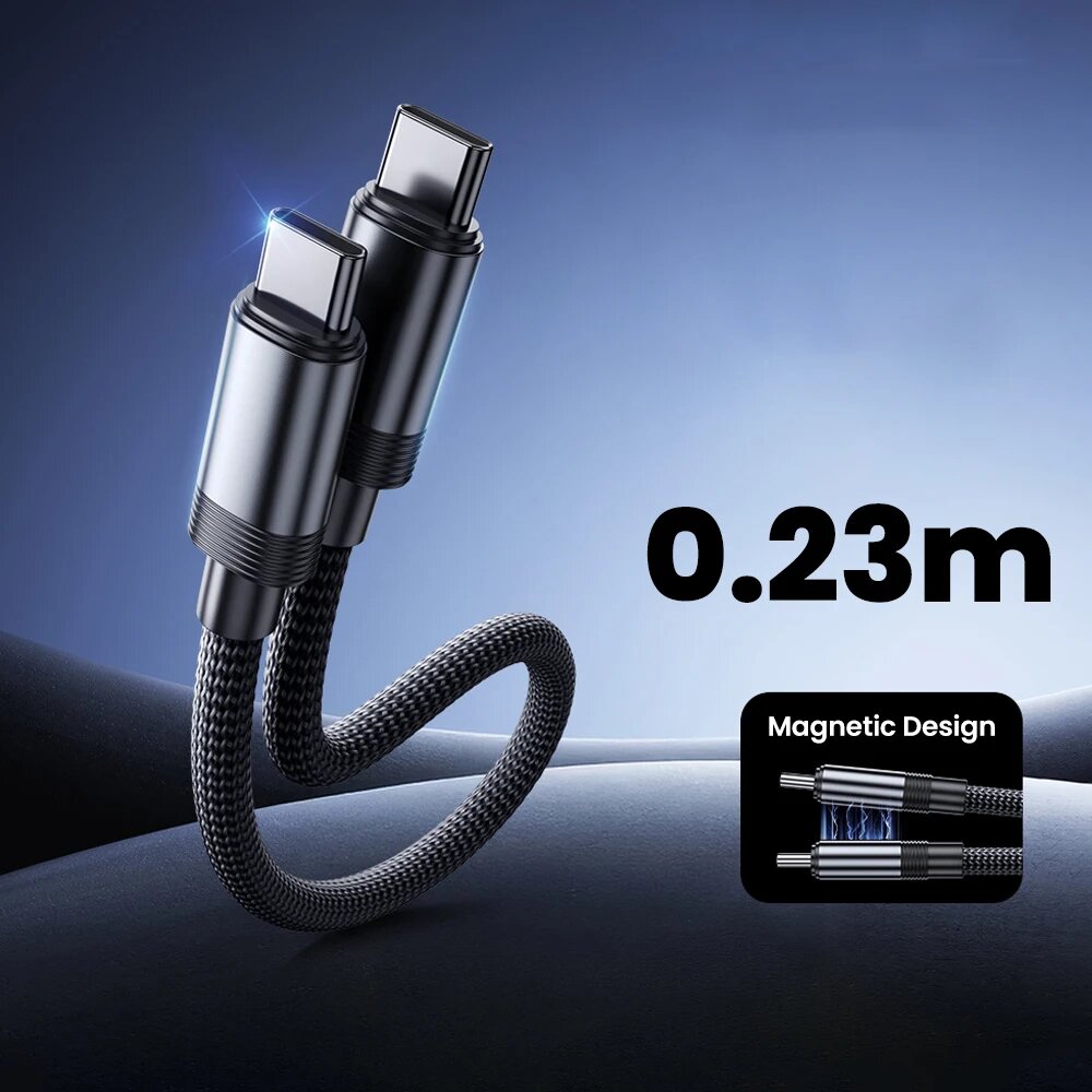 Короткий магнитный кабель 23 см, 60 Вт, Type-C - USB-C, для быстрой зарядки iPhone 15, 16, 17, Samsung, Huawei, Xiaomi, Power Bank, кабель для передачи данных