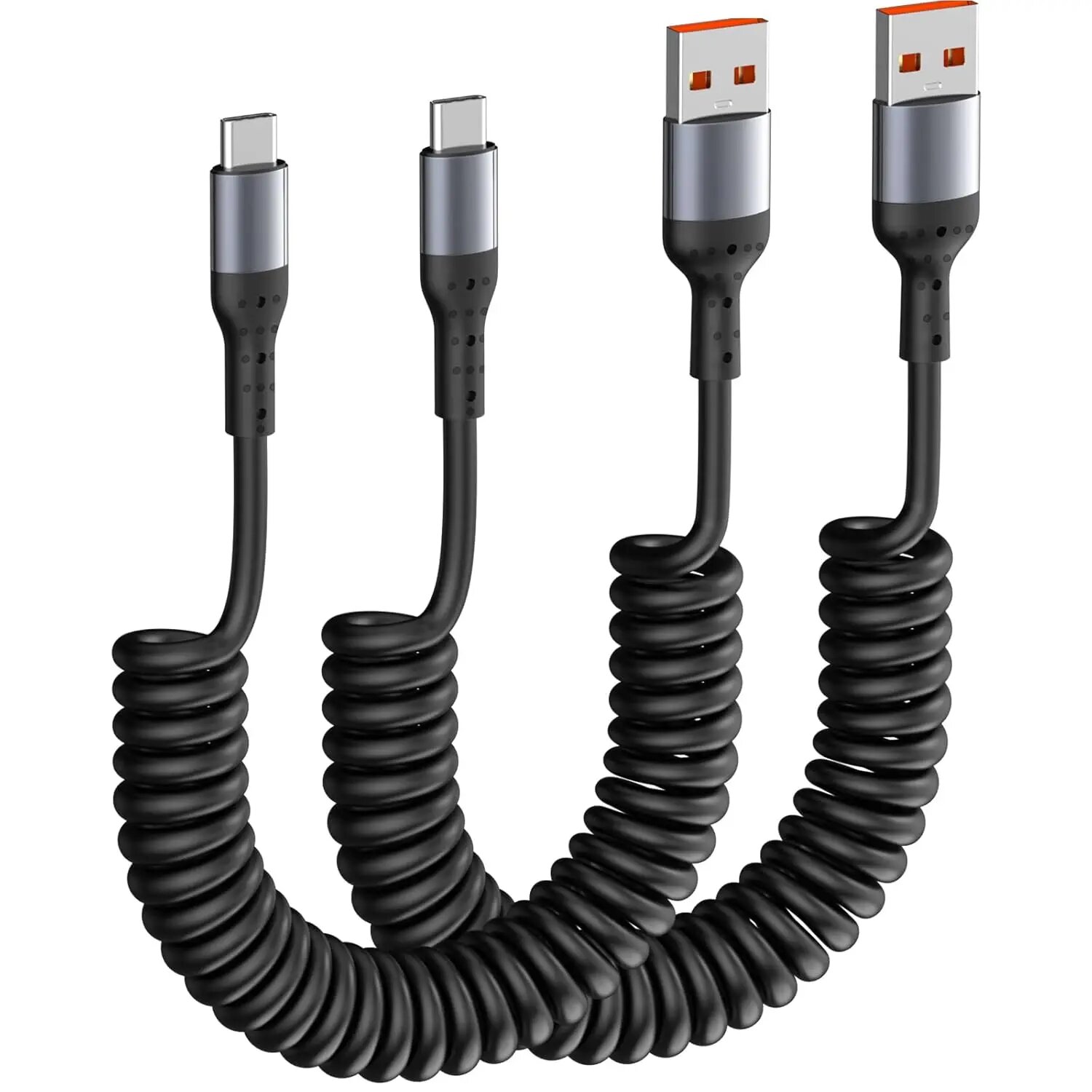Комплект из 2 спиральных кабелей CarPlay для iPhone 16/16 Plus/16 Pro/16 Pro Спиральный кабель USB-USB-C для автомобиля CarPlay
