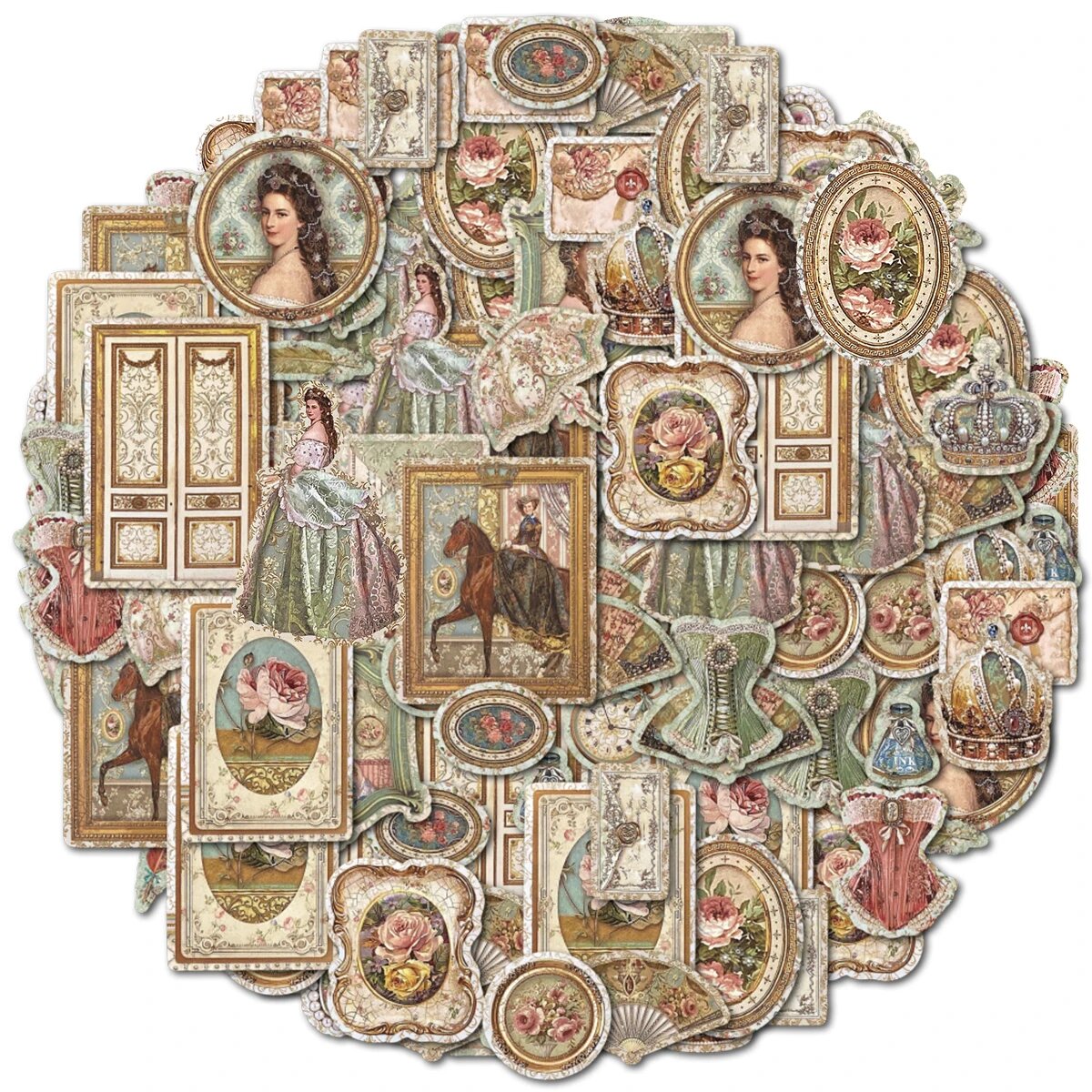 50 винтажных наклеек с дворцовым мотивом, 250pcs