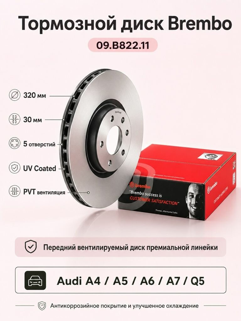 Передний вентилируемый тормозной диск Brembo 09B82211