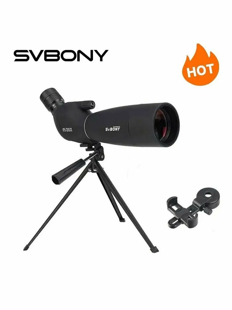 SVBONY SV28 PLUS Зрительная труба 25-75x70мм, большой окуляр c SV218 черная подставка для фотографий для мобильного телефона