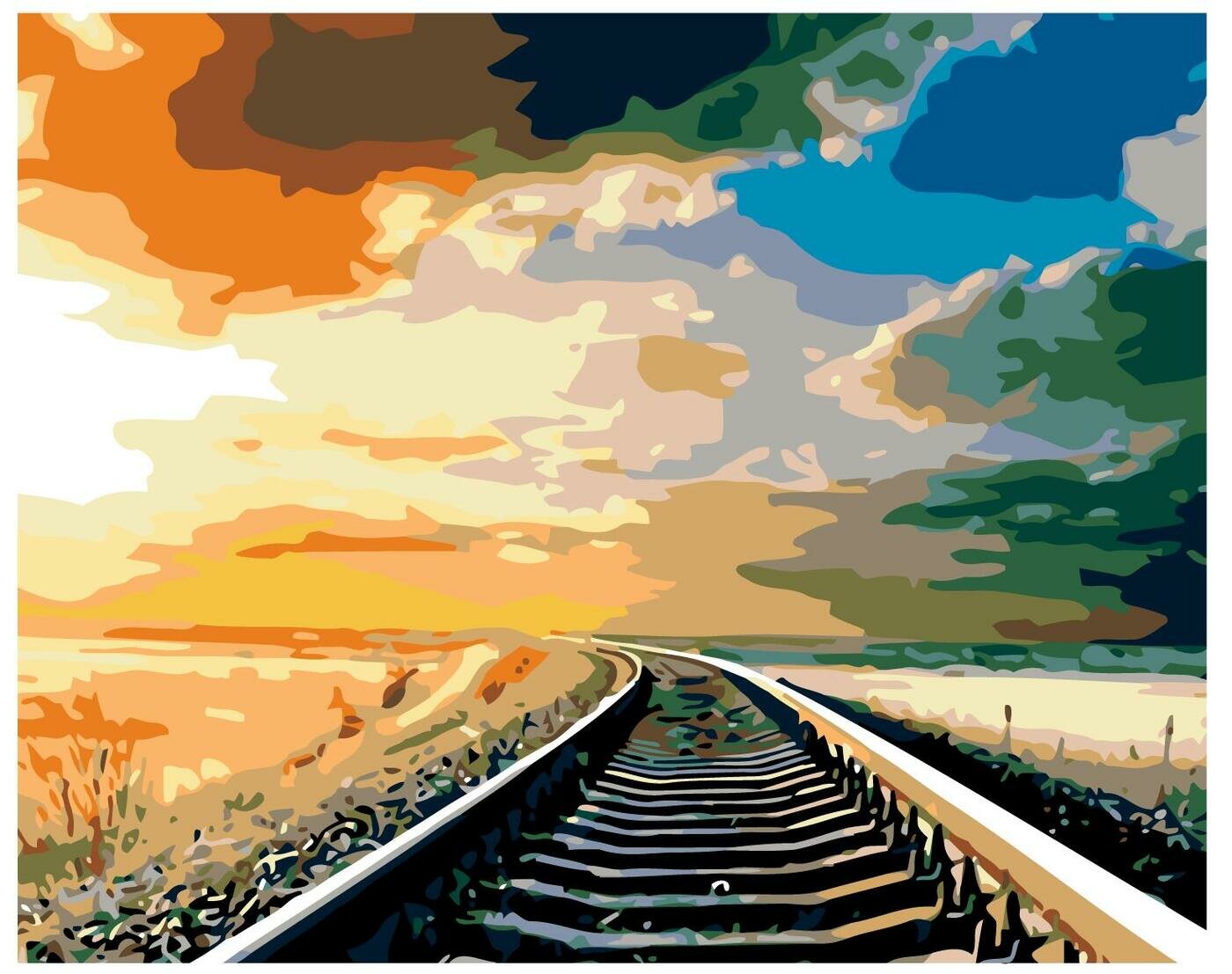 Картина по номерам, 40 x 50, KTMK-15164, дорога вдаль, рельсы, железная дорога, путешествие