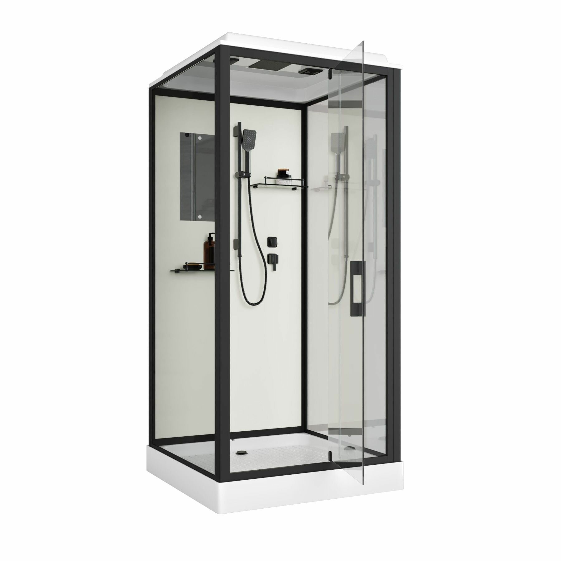 Душевая кабина Niagara Standart ST80/15Q/BL (80х80х215) квадрат, поддон 15см, распашная, проф. черный,3 места