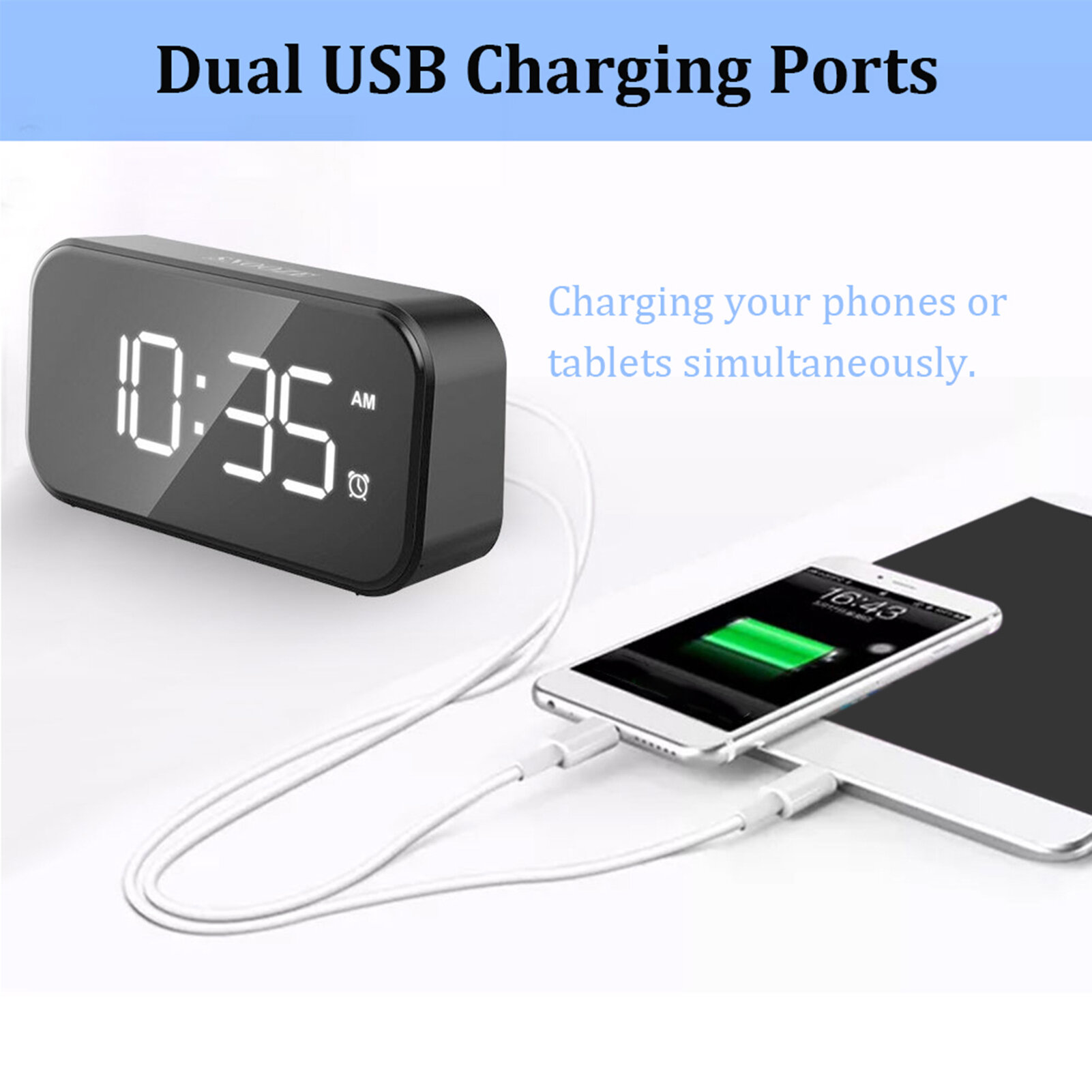 Цифровые часы будильник с usb портом для зарядки регулируемой яркостью диммером led дисплеем 12 24 часа режимом повтора и громкостью маленькие настольные прикроватные