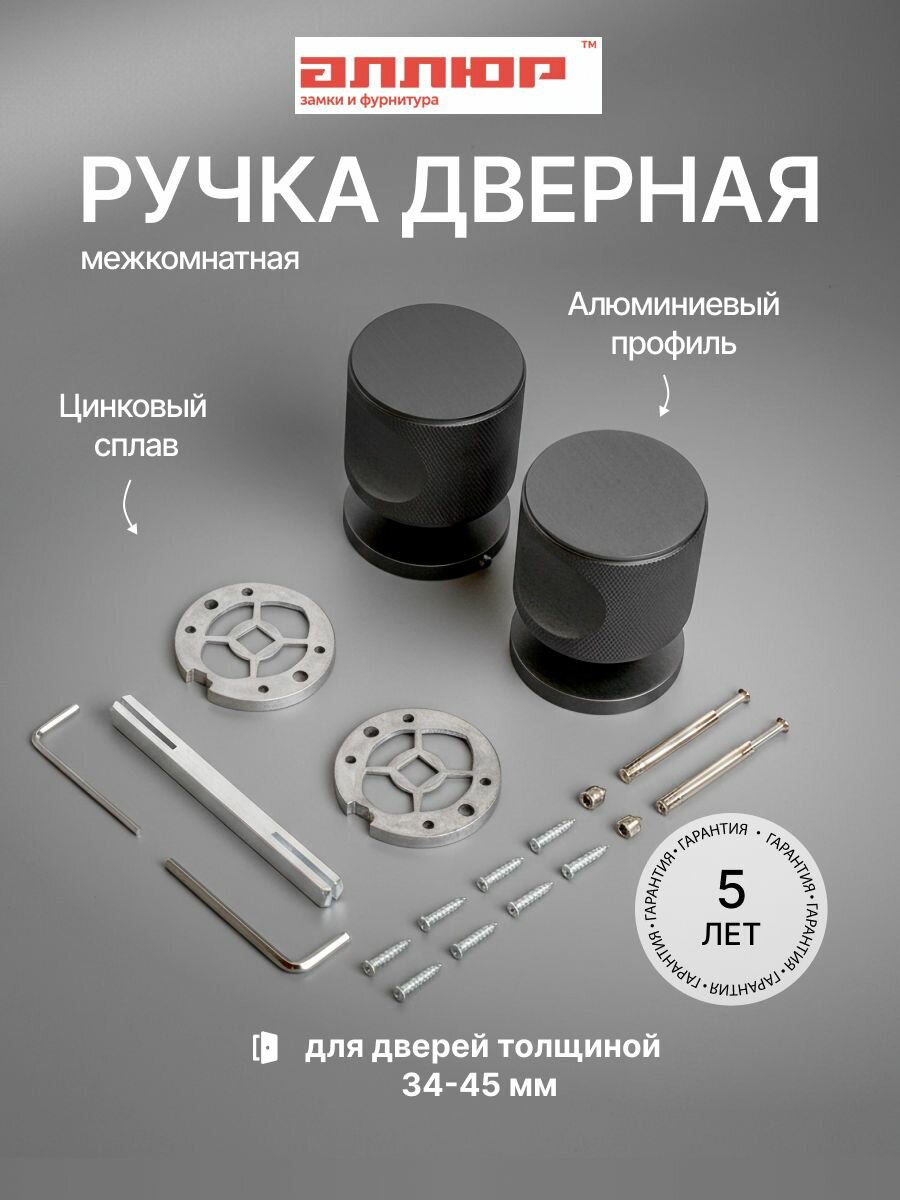 Ручка дверная межкомнатная круглая Allur MAXIMA BL, матовый черный