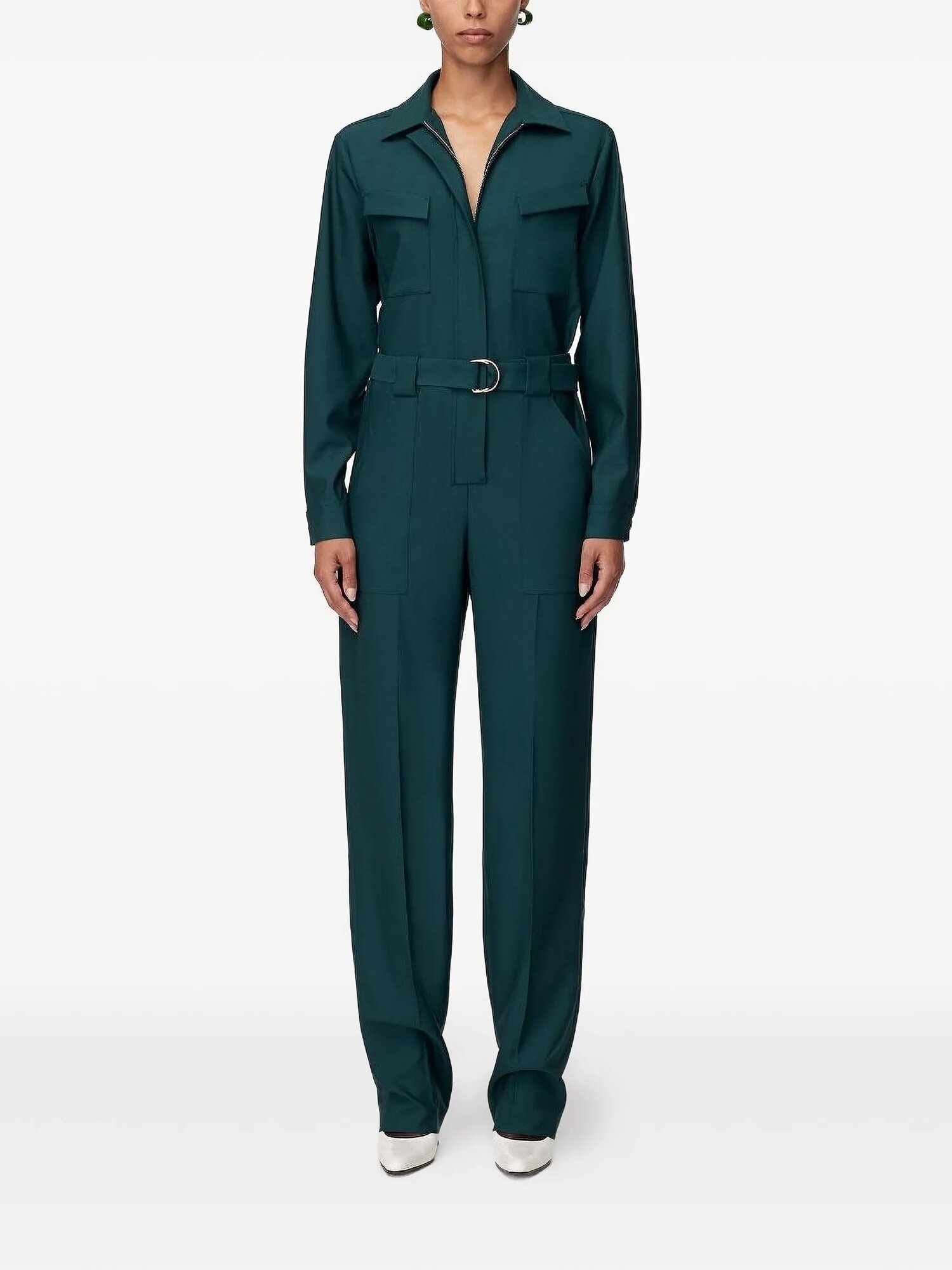 Комбинезон Another Tomorrow Belted jumpsuit, размер 44, green — фото 1