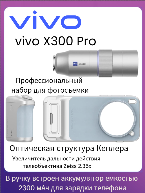 Телеобъектив Zeiss 2.35x, подходящий для Vivo X300 Pro, оснащен аккумулятором для фотосъемки емкостью 2300 мАч