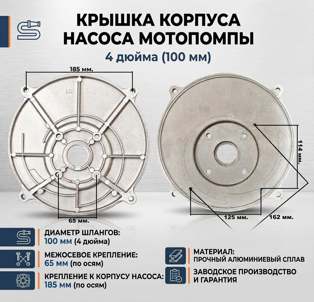 Крышка корпуса насоса мотопомпы (сторона двигателя) 4 дюйма (100 мм.)
