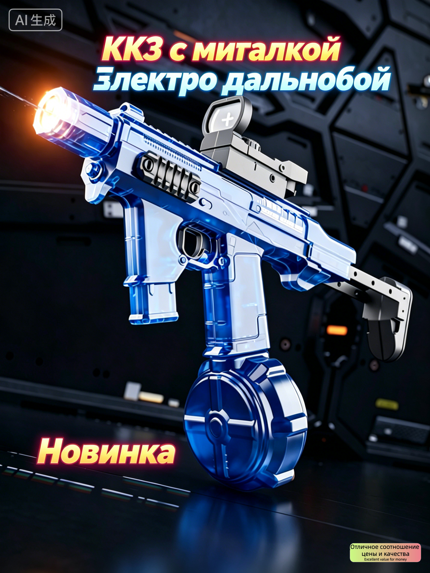 Водное оружие Classic Style MK3, с мигалкой, пластик, голубое, с прицелом