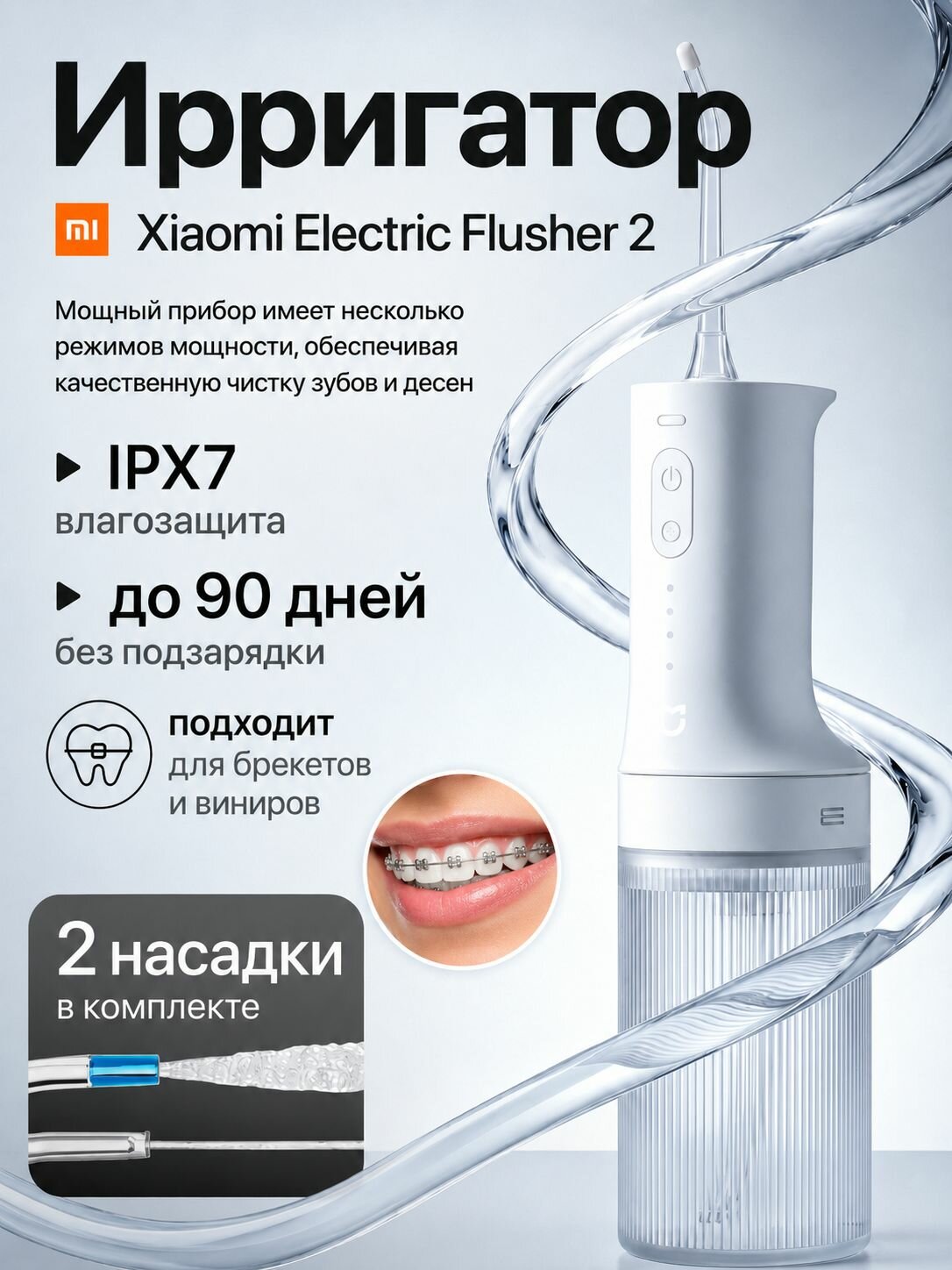 Ирригатор для зубов Xiaomi Mijia Electric Flusher (MEO705) белый, портативный