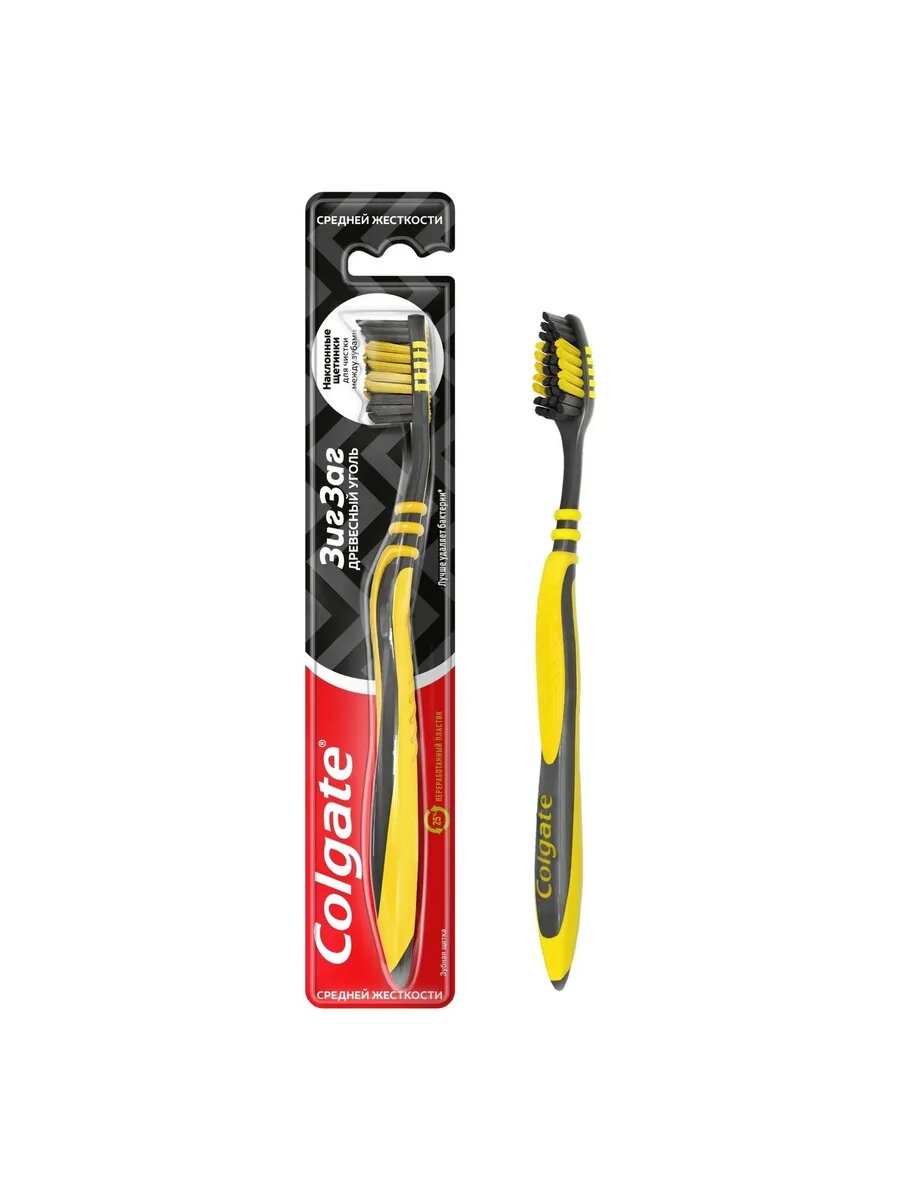 Зубная щетка Colgate Зиг Заг с древесным углем средней жестк