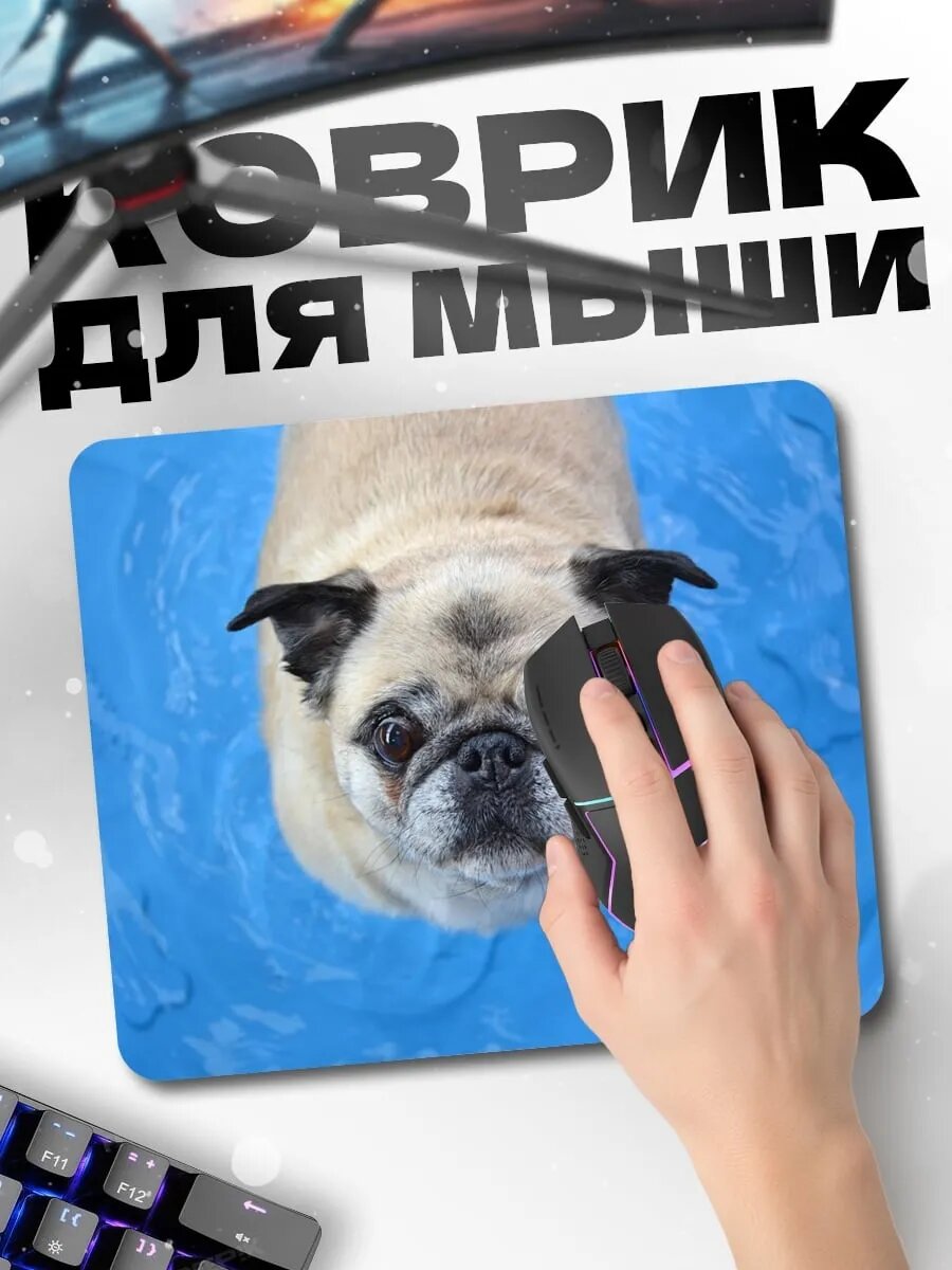 Коврик для мыши Мопс в воде — фото 1