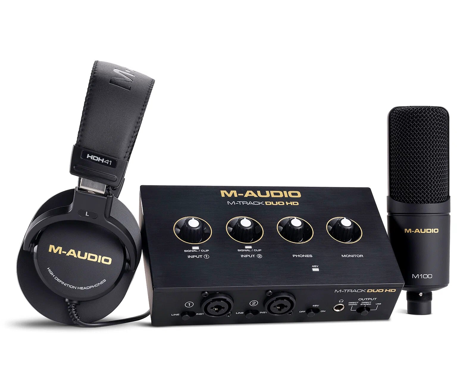 Готовая домашняя студия звукозаписи M-Audio M-Track Duo HD Pack комплект: микрофон, наушники, звуковая карта USB