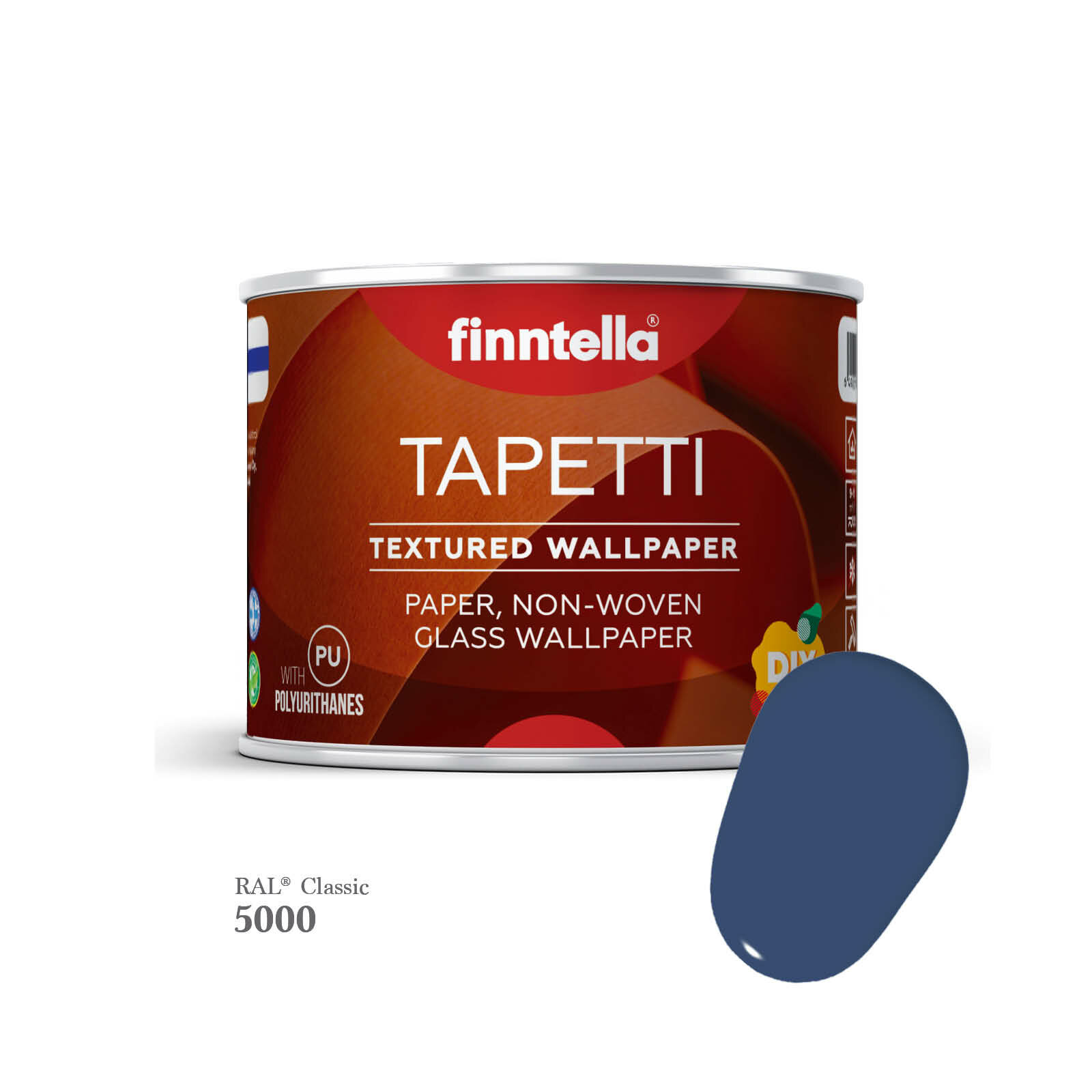 Шелковисто-матовая краска для обоев под окраску TAPETTI SILKKI Matta FINNTELLA, Цвет RAL 5000 Фиолетово-синий (Violet blue), 0,45л