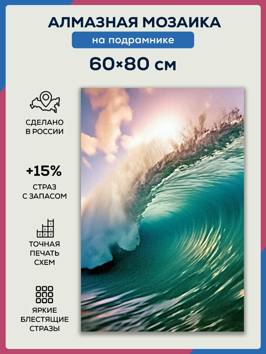 Алмазная мозаика 60x80 Волна океан море на подрамнике