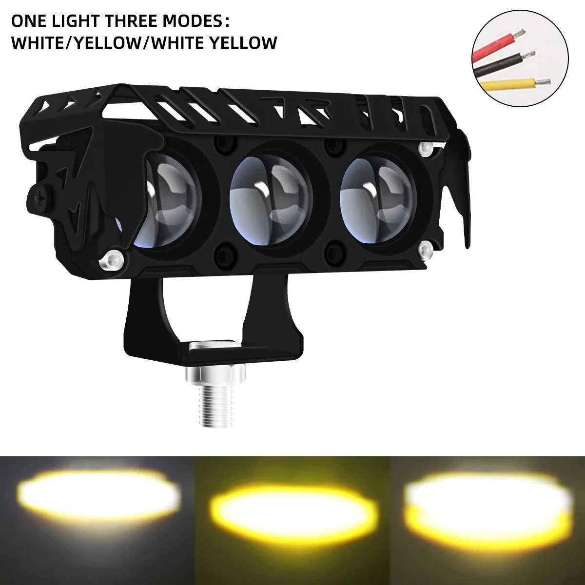 Мото фара LED 3 линзы, White/Yellow, 1PCS