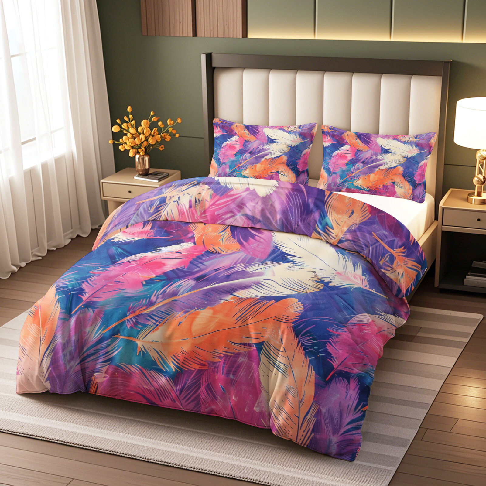 Перо Комплект постельного белья 1.5/2-сп/Евро 3 предмета 175x215cm Бохо Mикрофибра 2 наволочки 70х70