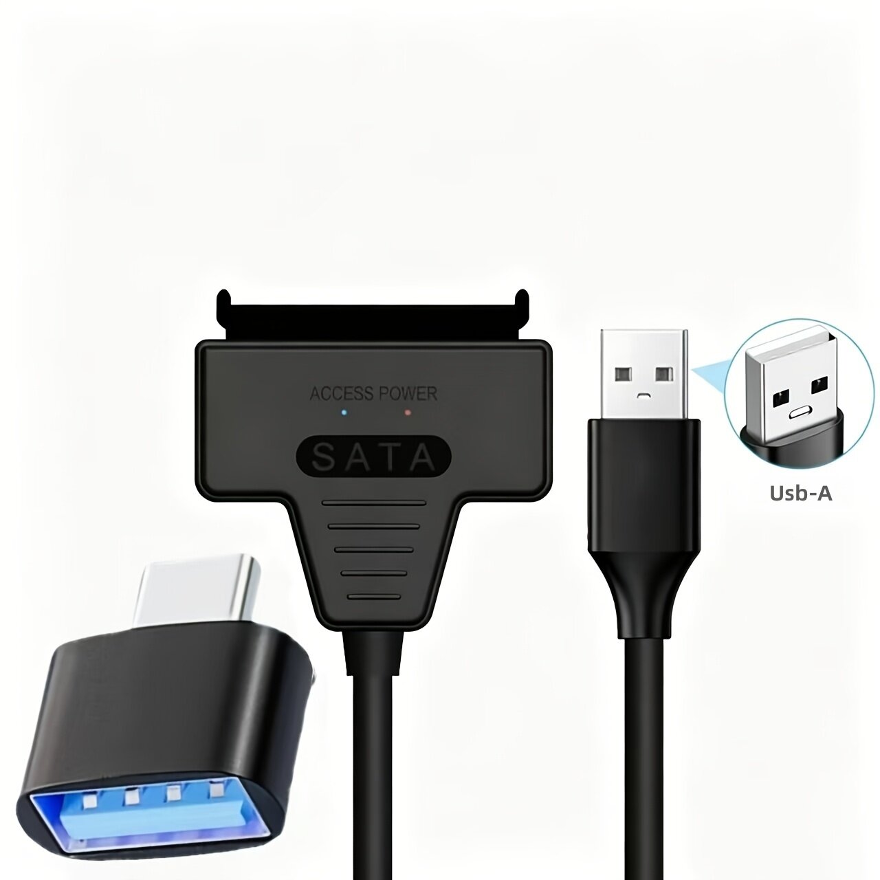 Переходник USB 2.0 на SATA для HDD и SSD 2.5 дюйма, черный, 2 шт.