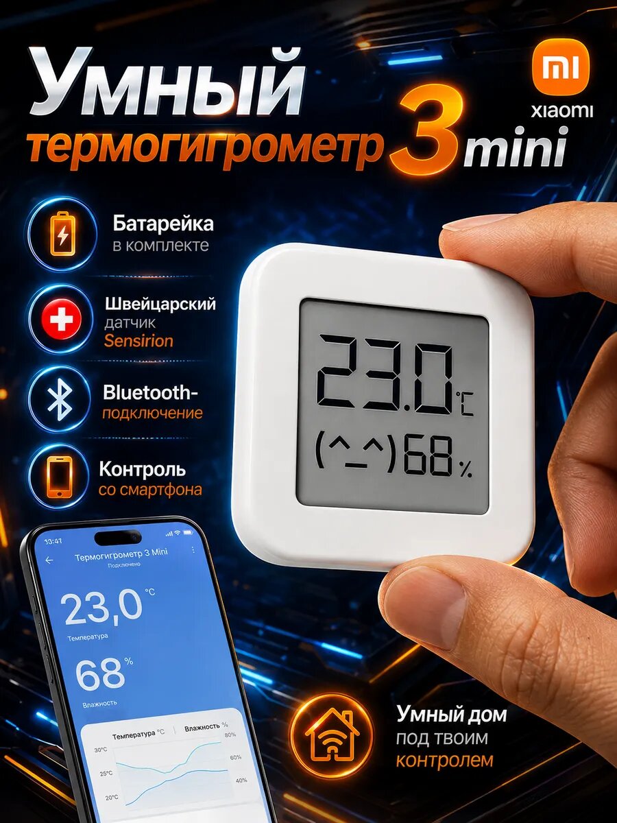 Электронный комнатный термометр и гигрометр Mijia 3 Mini для измерения температуры и влажности
