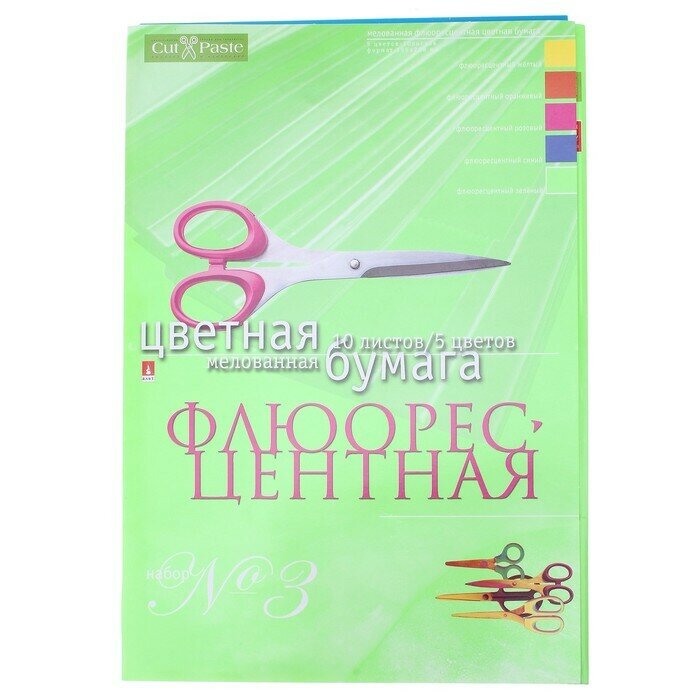 Набор цветной флюоресцентной бумаги Альт, 10 шт, формат А4, 5 цветов