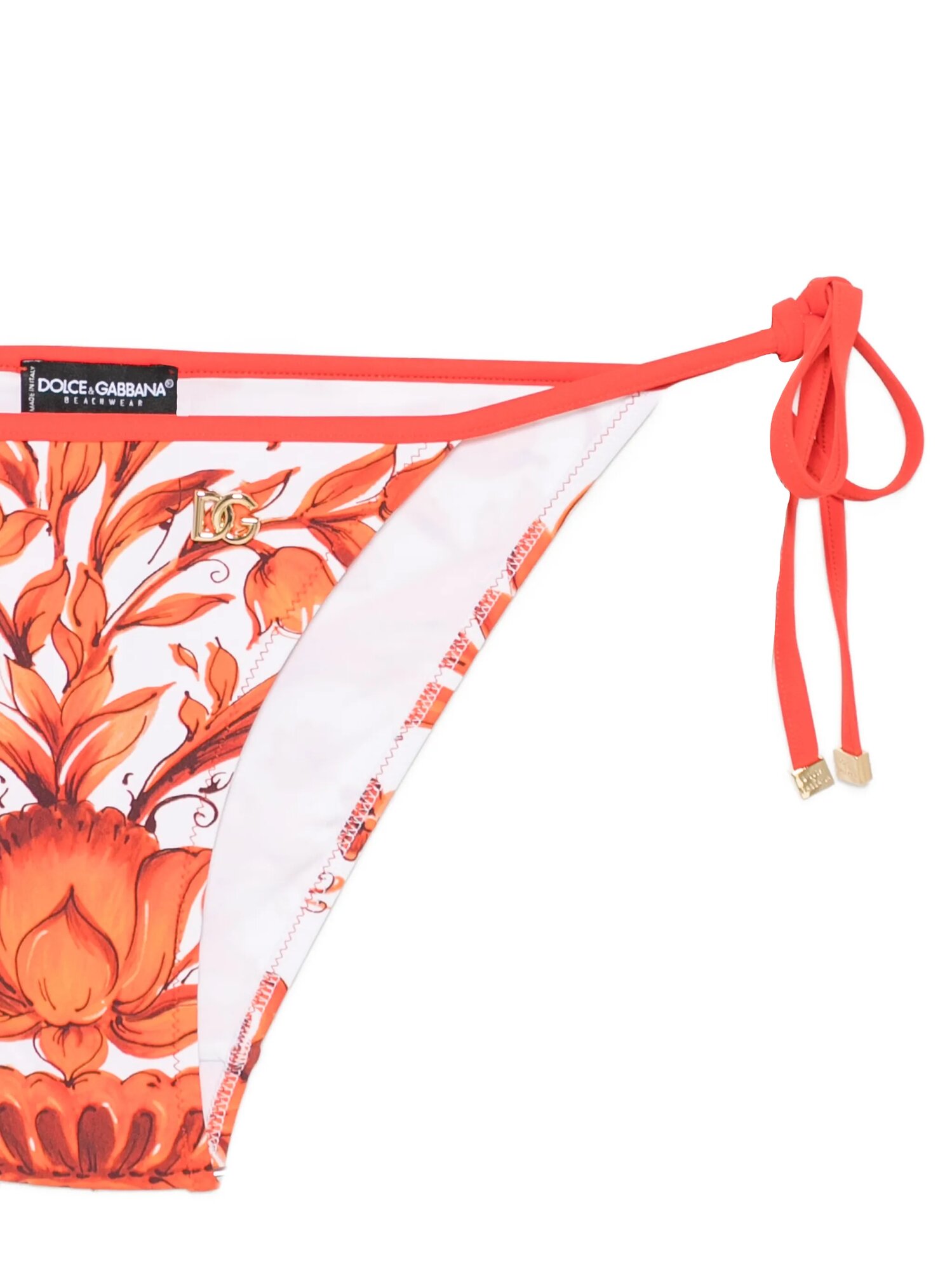 Купальник DOLCE & GABBANA Maiolica-print triangle bikini set, размер 1, бежевый/белый — фото 1