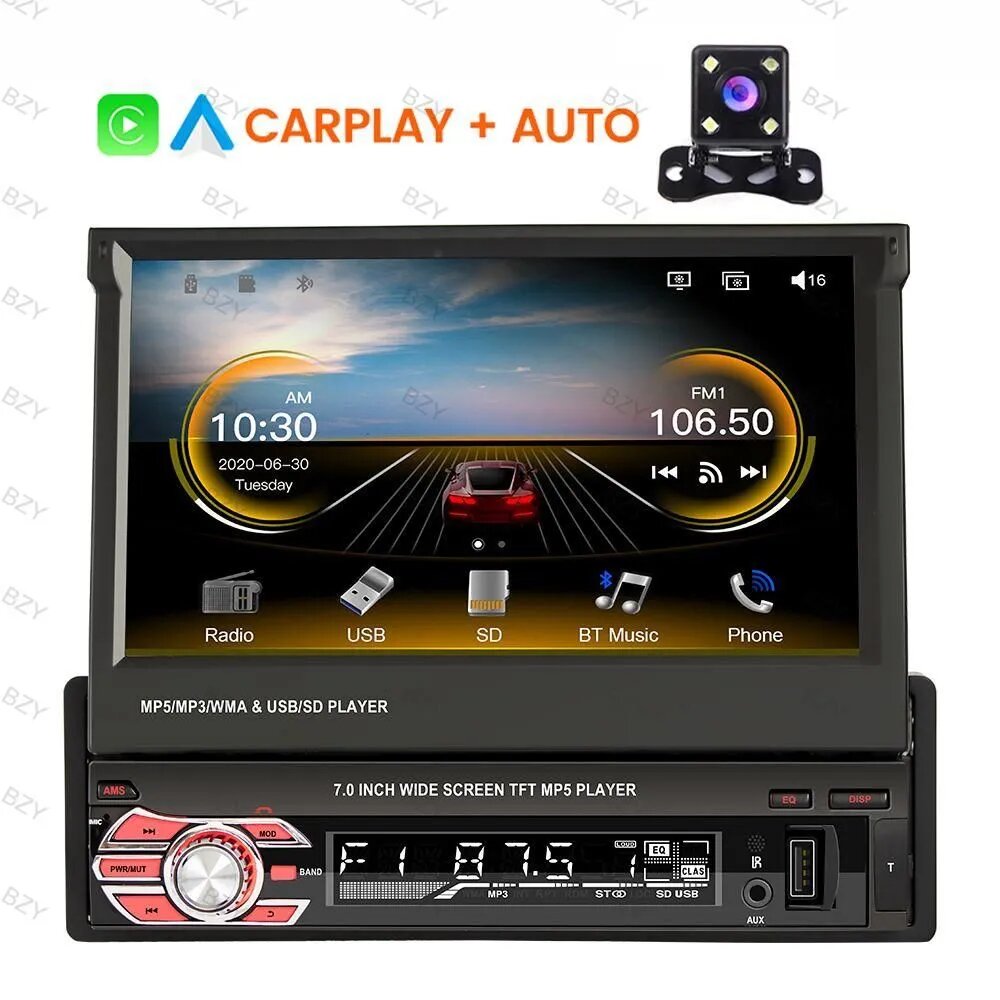 Автомагнитола с Bluetooth, RDS, AUX, MP5/MP3/WMA & USB/SD PLAYER, 7.0 INCH WIDE SCREEN TFT MP5 PLAYER, черный