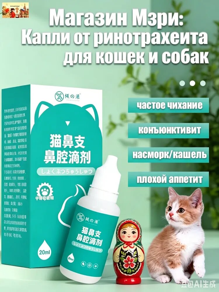 Капли от ринотрахеита кошек 20мл растительный состав для котят от чихания насморка конъюнктивита Магазин Мэри