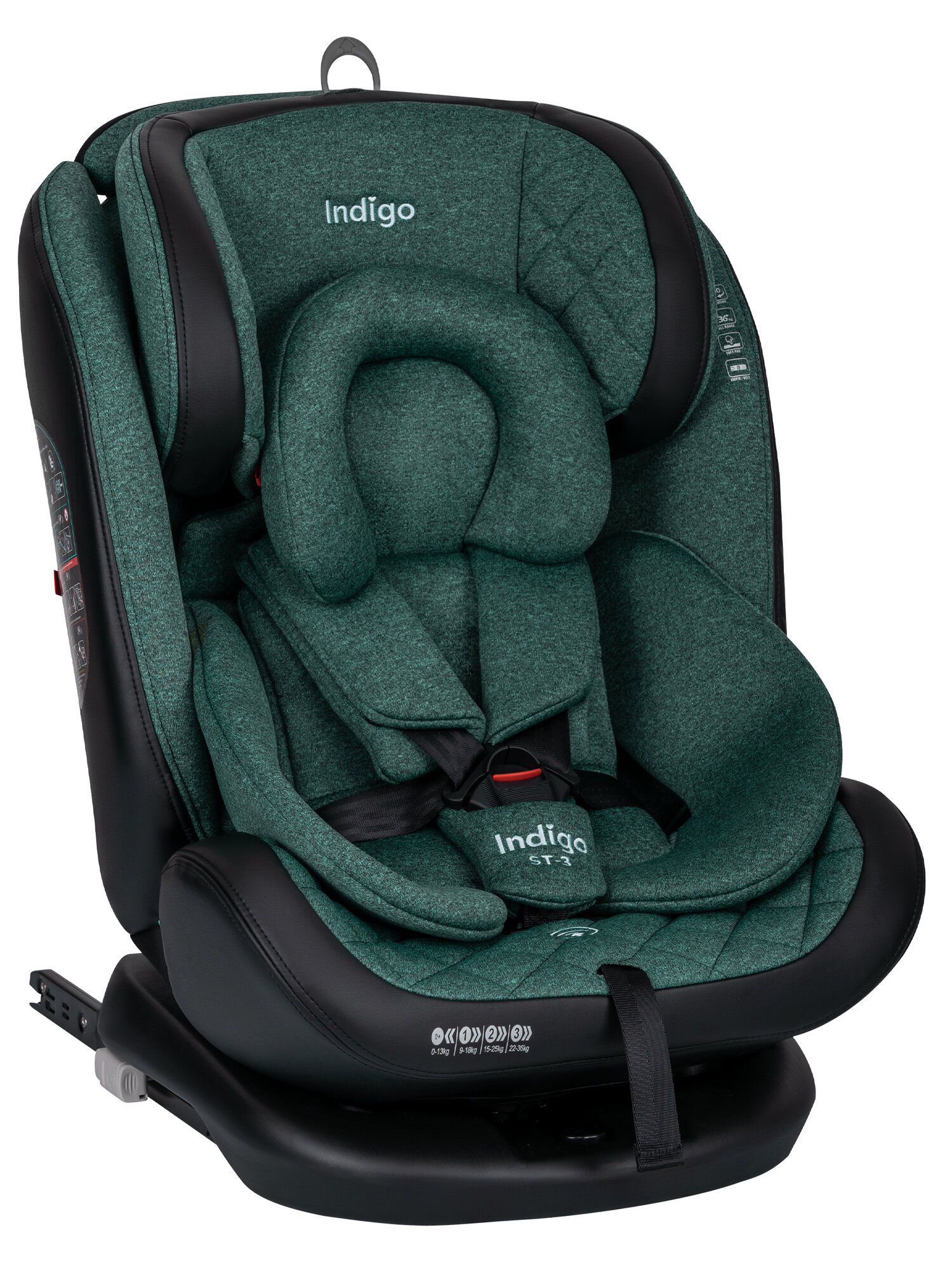 Автокресло Indigo AERO ISOFIX растущее поворотное, 0-36 кг, зеленый