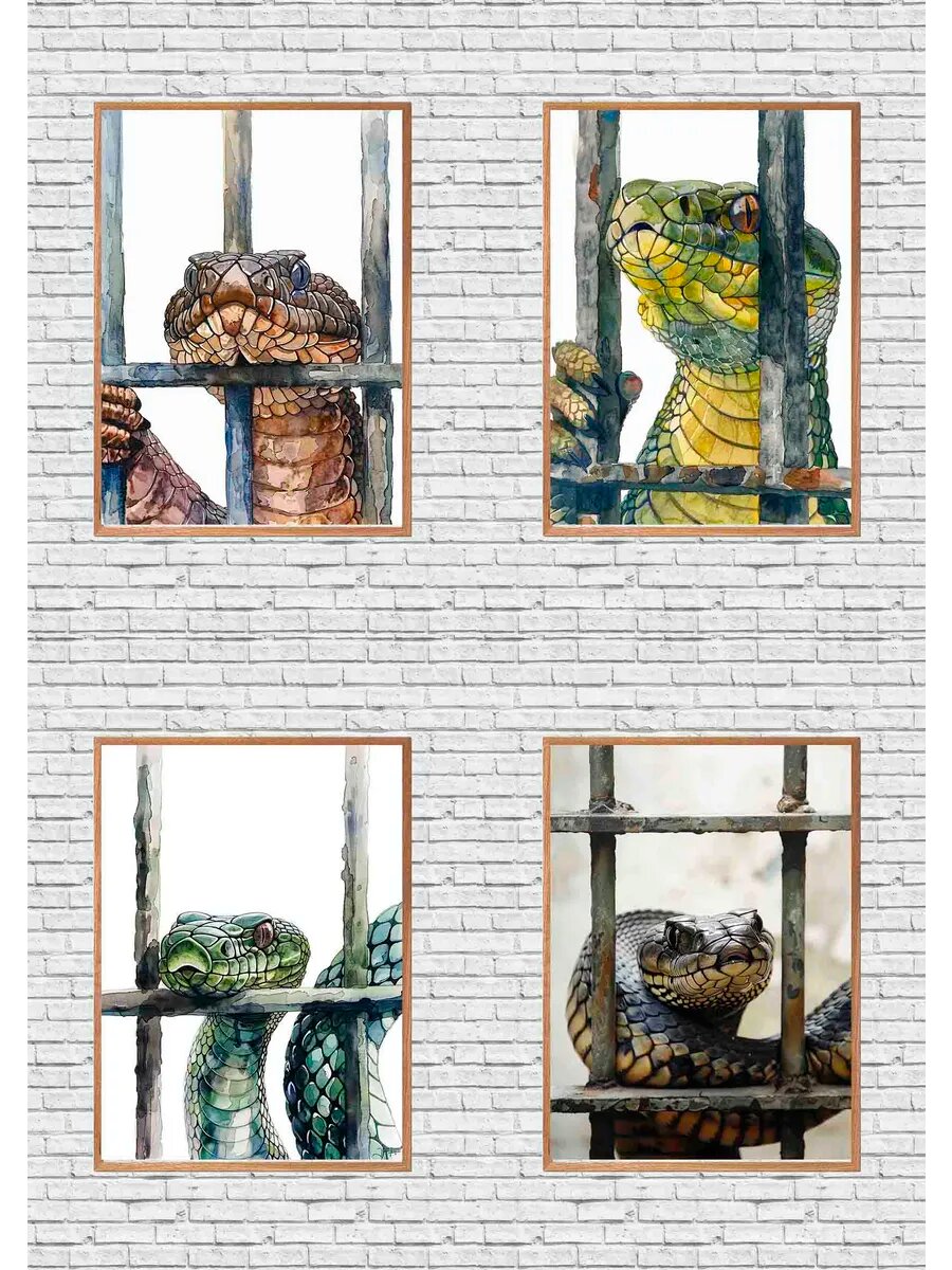 Королевская кобра-животное-преступник в тюрьме, 4 Плаката,