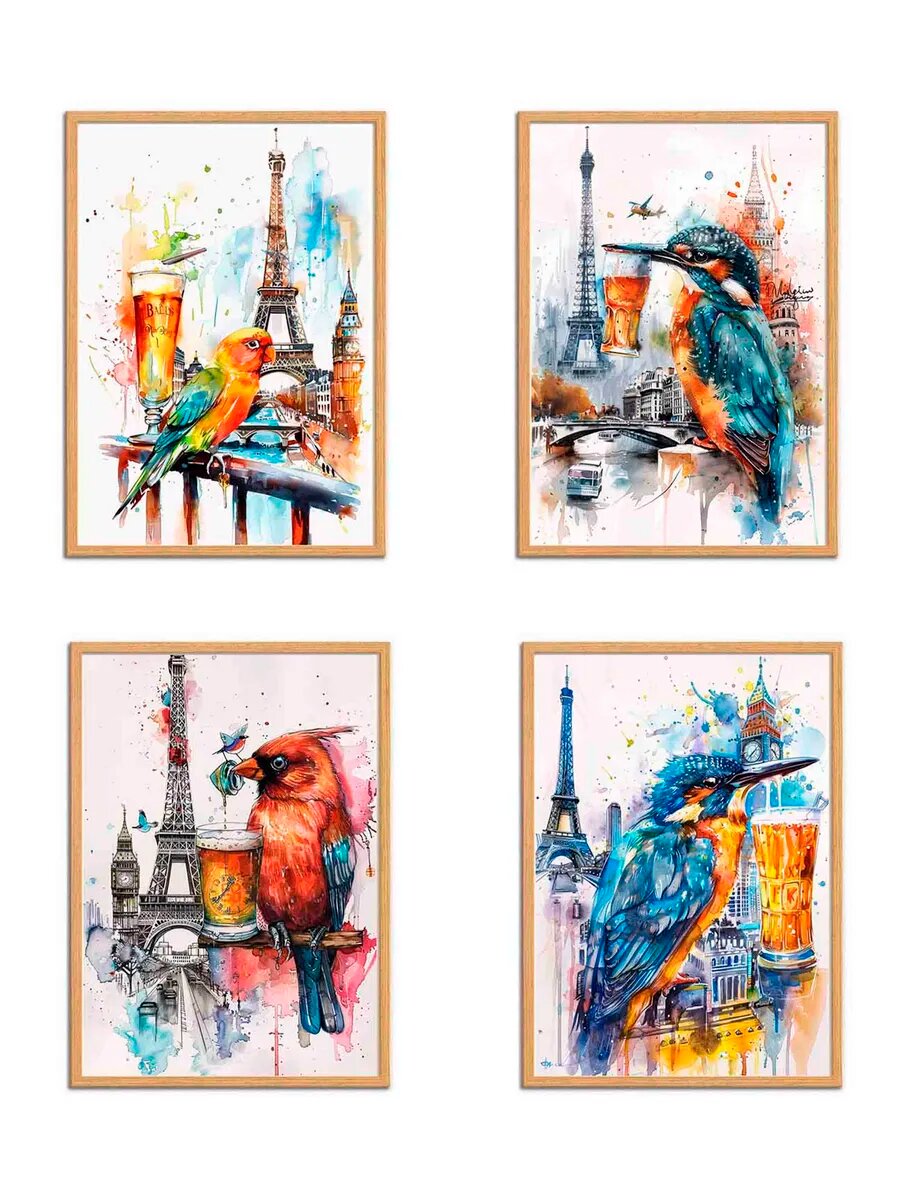 Королевская птица Пьет Пиво, 4 Плаката, 30x21см