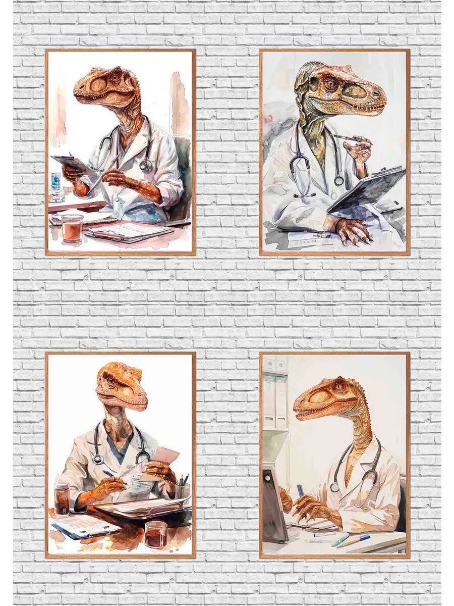 Ветеринарный врач-велоцираптор, 4 Плаката, 30x21см