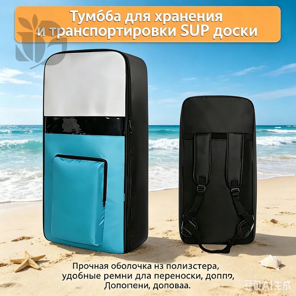 Чехол для спортивного инвентаря Чехол для SUP-доски, Бирюзовый, 92x42x25 см, с отделением для аксессуаров
