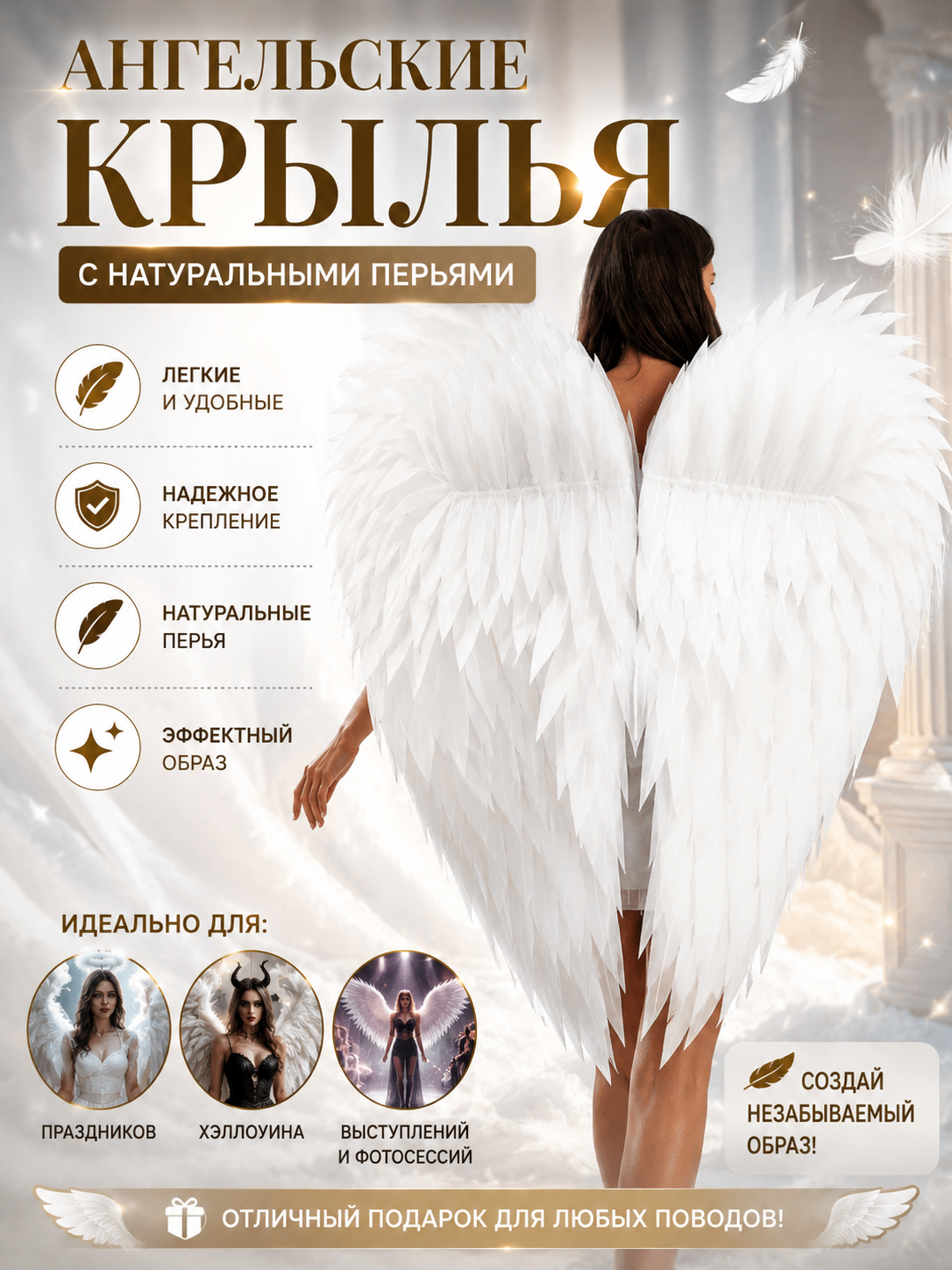 Ангельские крылья с перьями идеальный аксессуар для выступлений и праздников, включая Хэллоуин