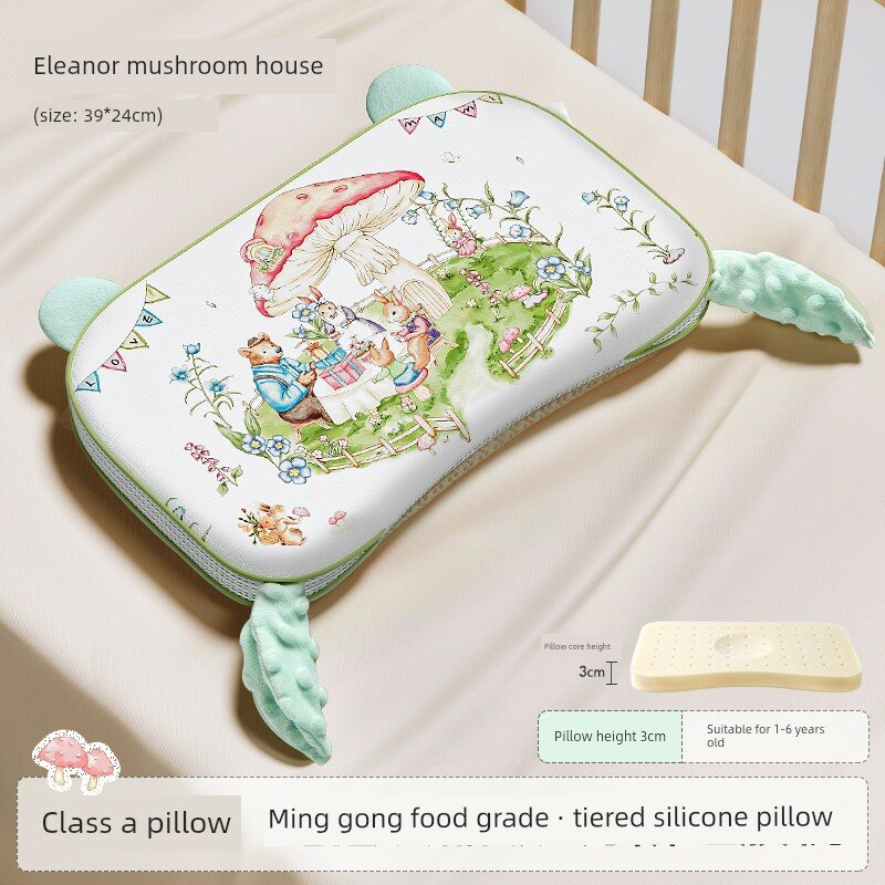 Lovemami Eleanor Mushroom House Детская подушка для 1-6 лет, высота 3 см, антимикробная силиконовая подушка