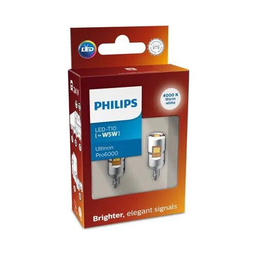Philips Лампа автомобильная W5W, арт. Philips Ultinon Pro6000 LED T20 W21W WY21W W21/5W S25 P21/5W 12B