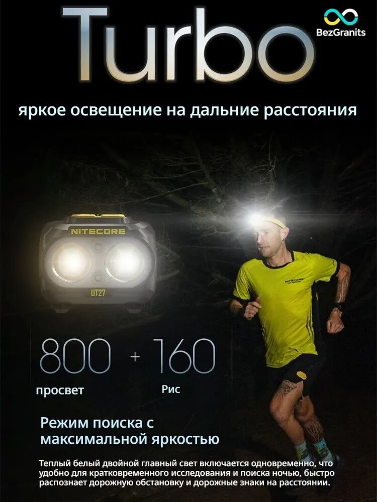 Фонарь налобный NITECORE UT27 MCT Высокая цветопередача CRI 800 лм 74 г AAA — фото 1