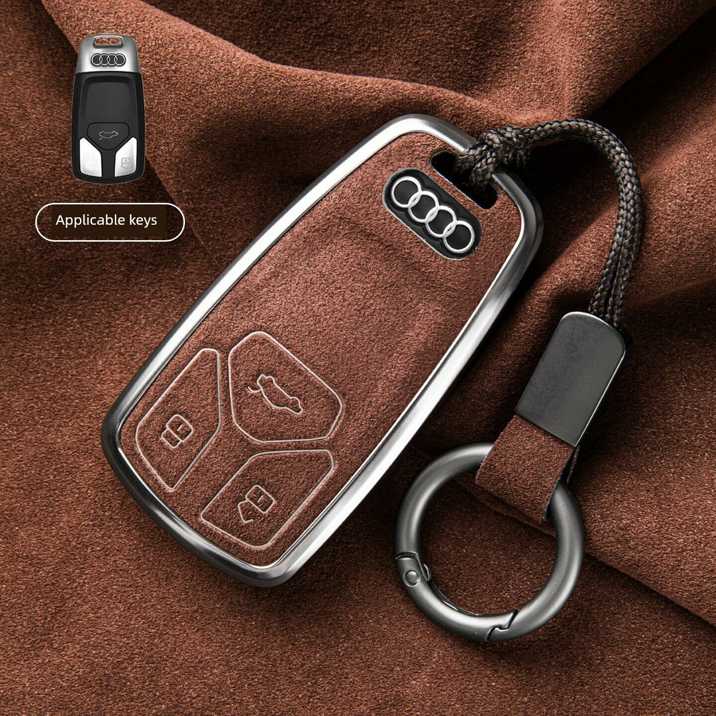 Чехол для ключей Audi A-Style с вырезом и шнуром, итальянская Аланкара в мокко-коричневом цвете
