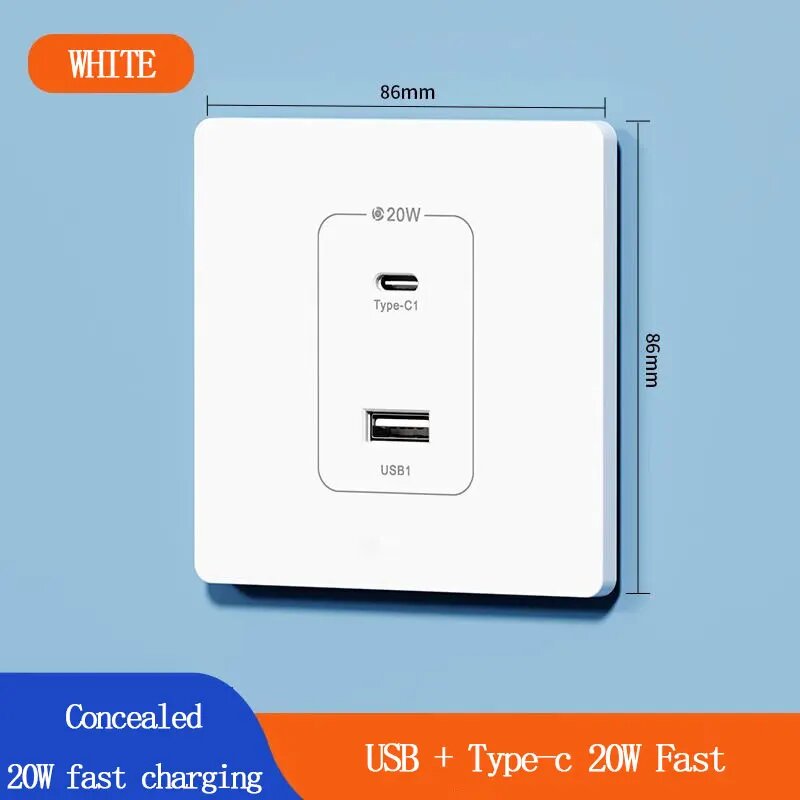 Настенная зарядка Concealed 2PORT USB Type-C 20Вт