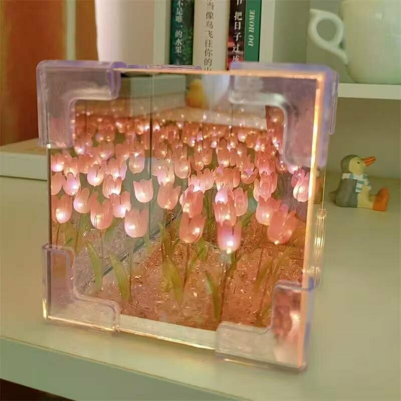 DIY，Есть руководство，Ночник-кубик Тюльпан, зеркало/ночник 2 в 1,21 цветок,30цветок，