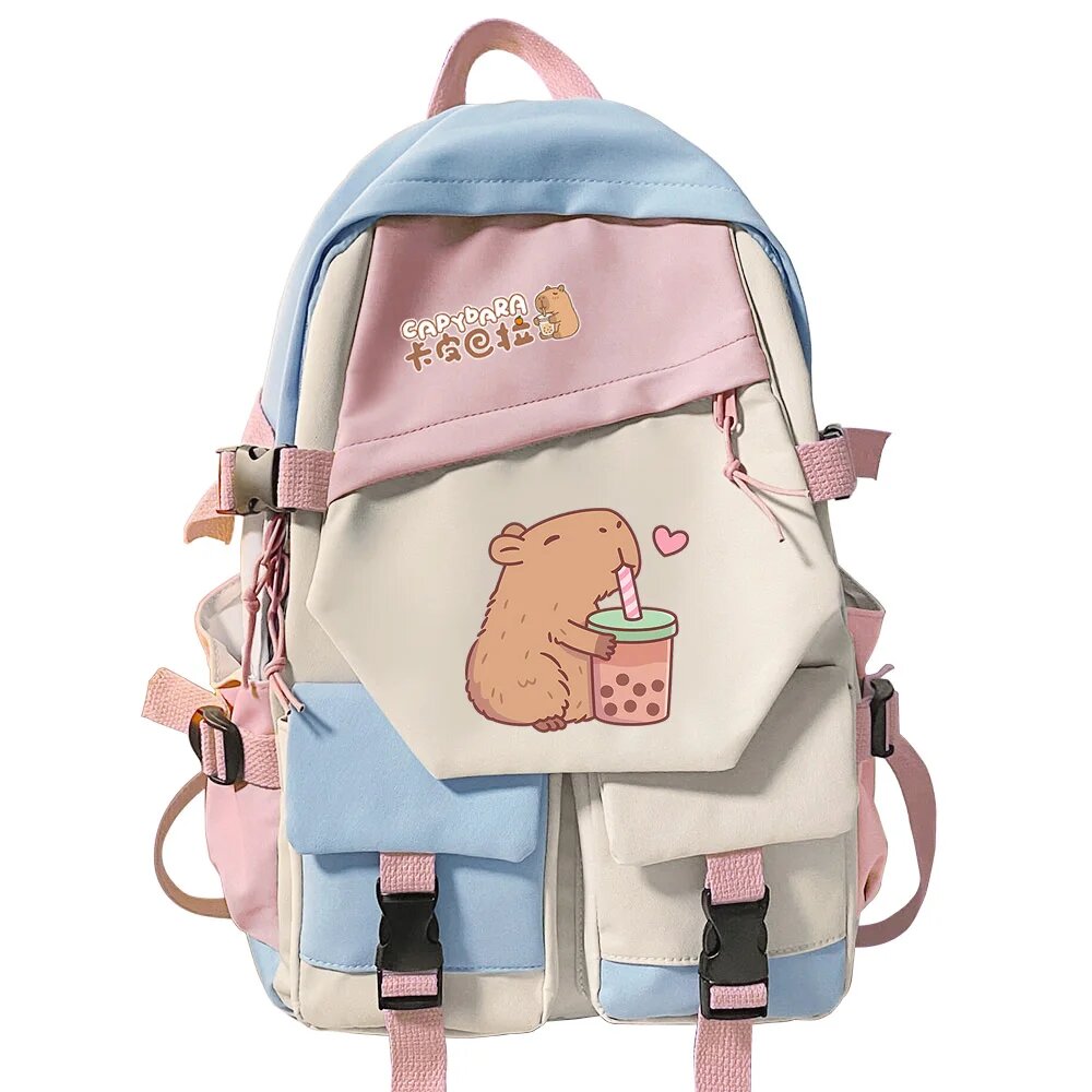 Kawaii Capybara Mochila, сумки для книг для девочек, детские школьные сумки, женский лоскутный 01